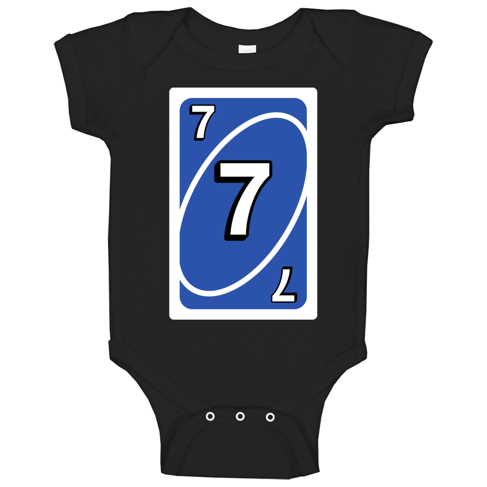 Seven 7 Blue Uno Card Game Fan Halloween Baby One Piece seven-7-blue-uno-card-game-fan-halloween-baby-one-piece