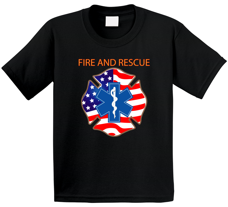 Fire And Rescue With Text T Shirt
